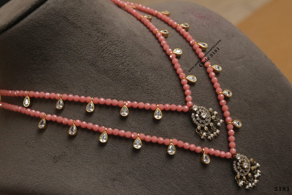 Coral beads with victorian pendants and cz drops mala – Moksha Accessories