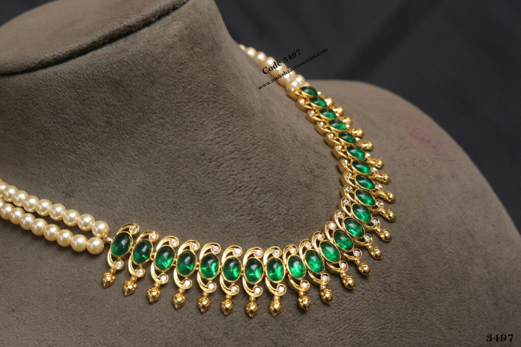 CZ stone pendant with pearl chain – Moksha Accessories