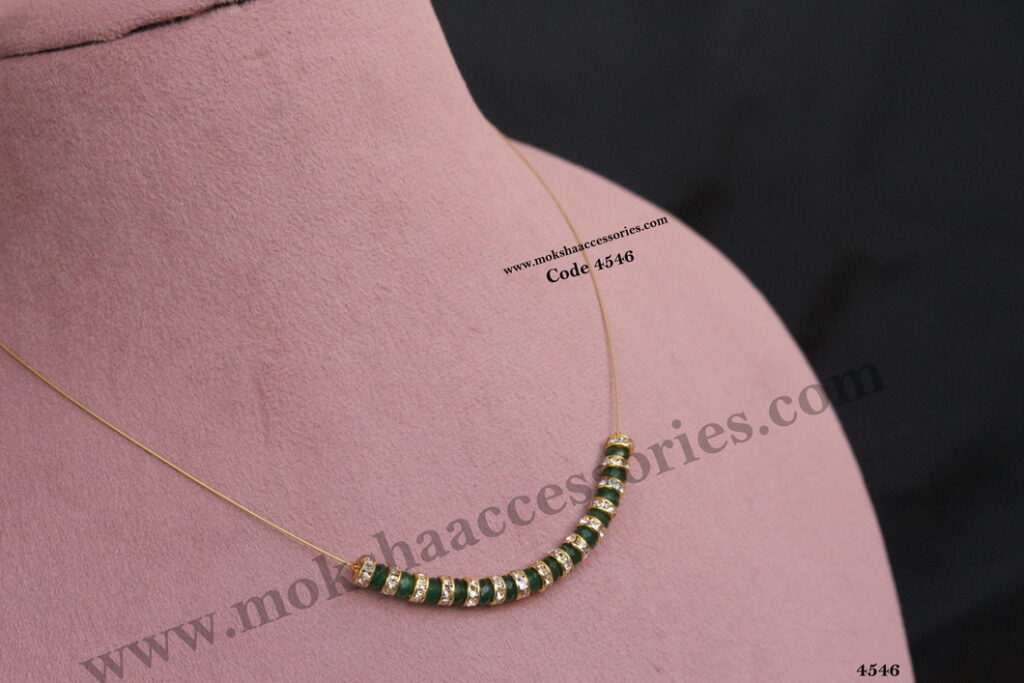 Invisible chain with cz and emerald beads – Moksha Accessories
