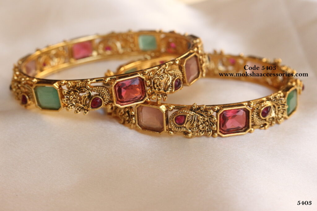 Multicolor stone antique bangles (Available in 2.6) – Moksha Accessories