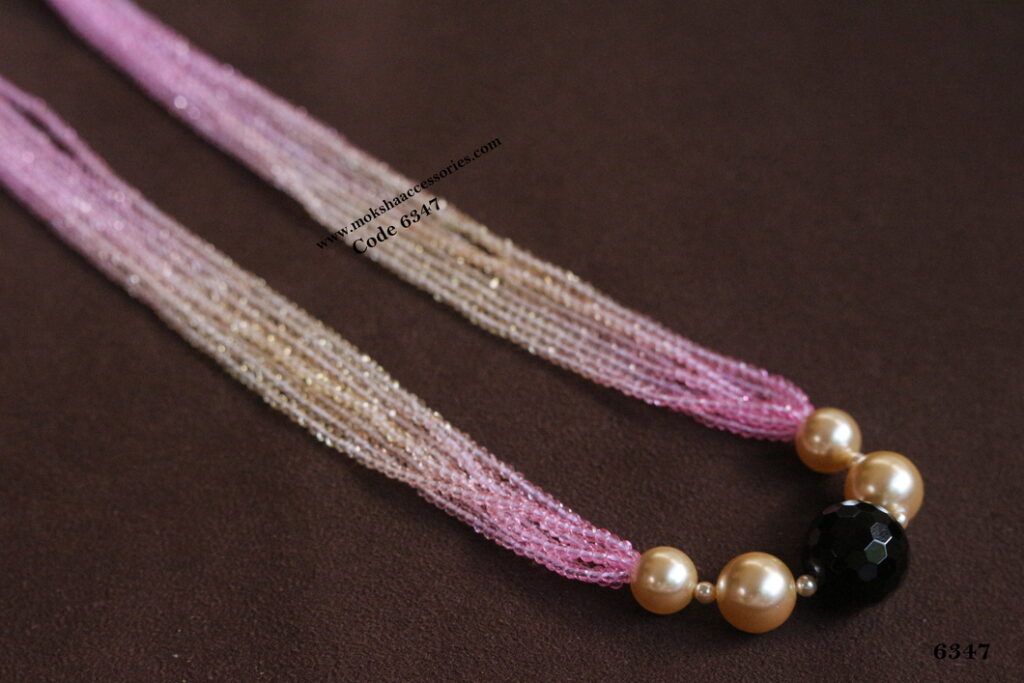 Sugar beads mala with black bead and sarvoski pearl – Moksha Accessories