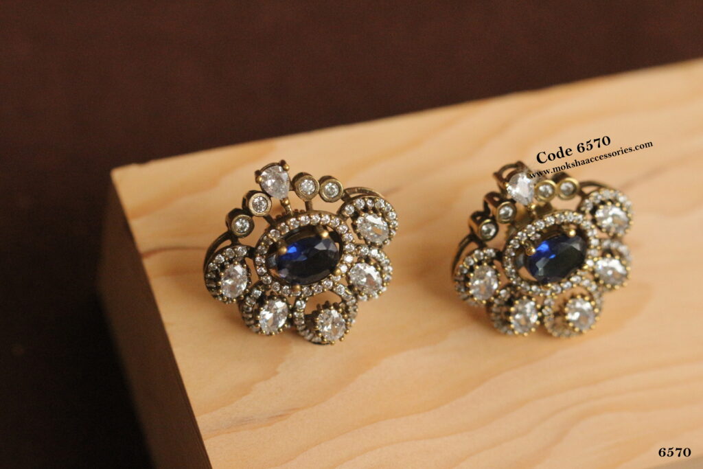 CZ Blue and white stone studs – Moksha Accessories