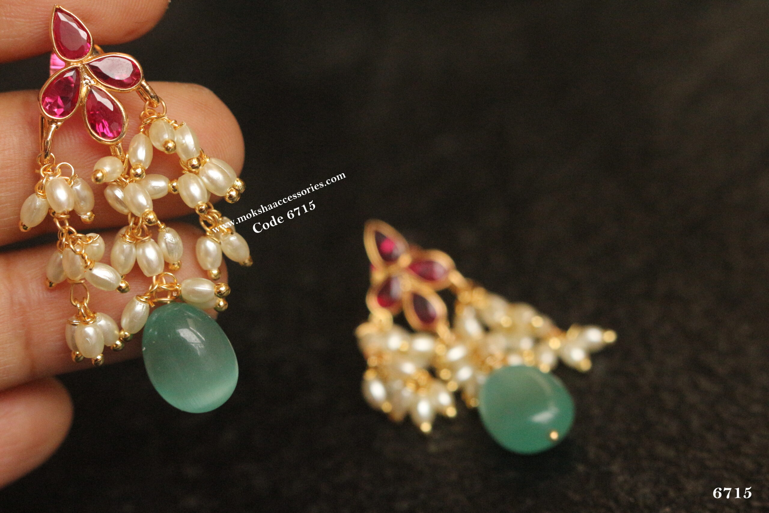 Ruby studs with pearl drops – Moksha Accessories