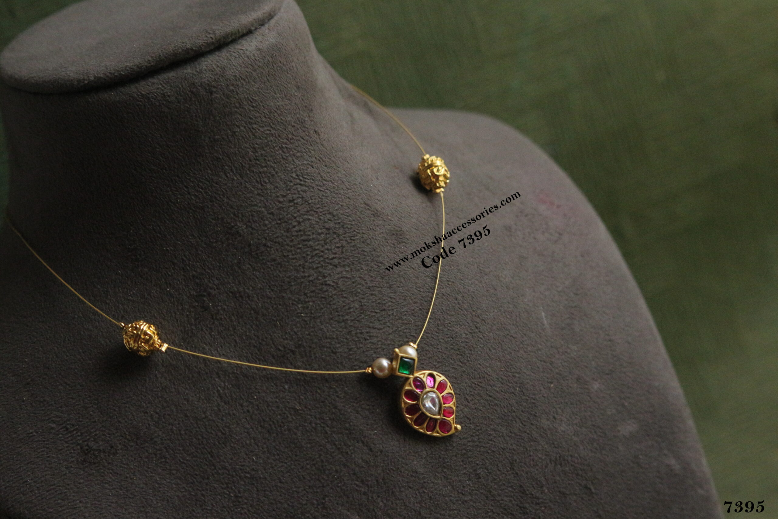 Invisible chain with jadaukundan pendant with gold balls – Moksha ...