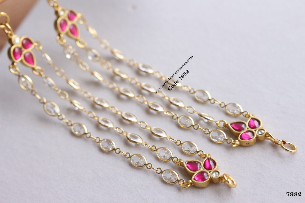 Jadaukundan ear chains with uncut stone chain – Moksha Accessories