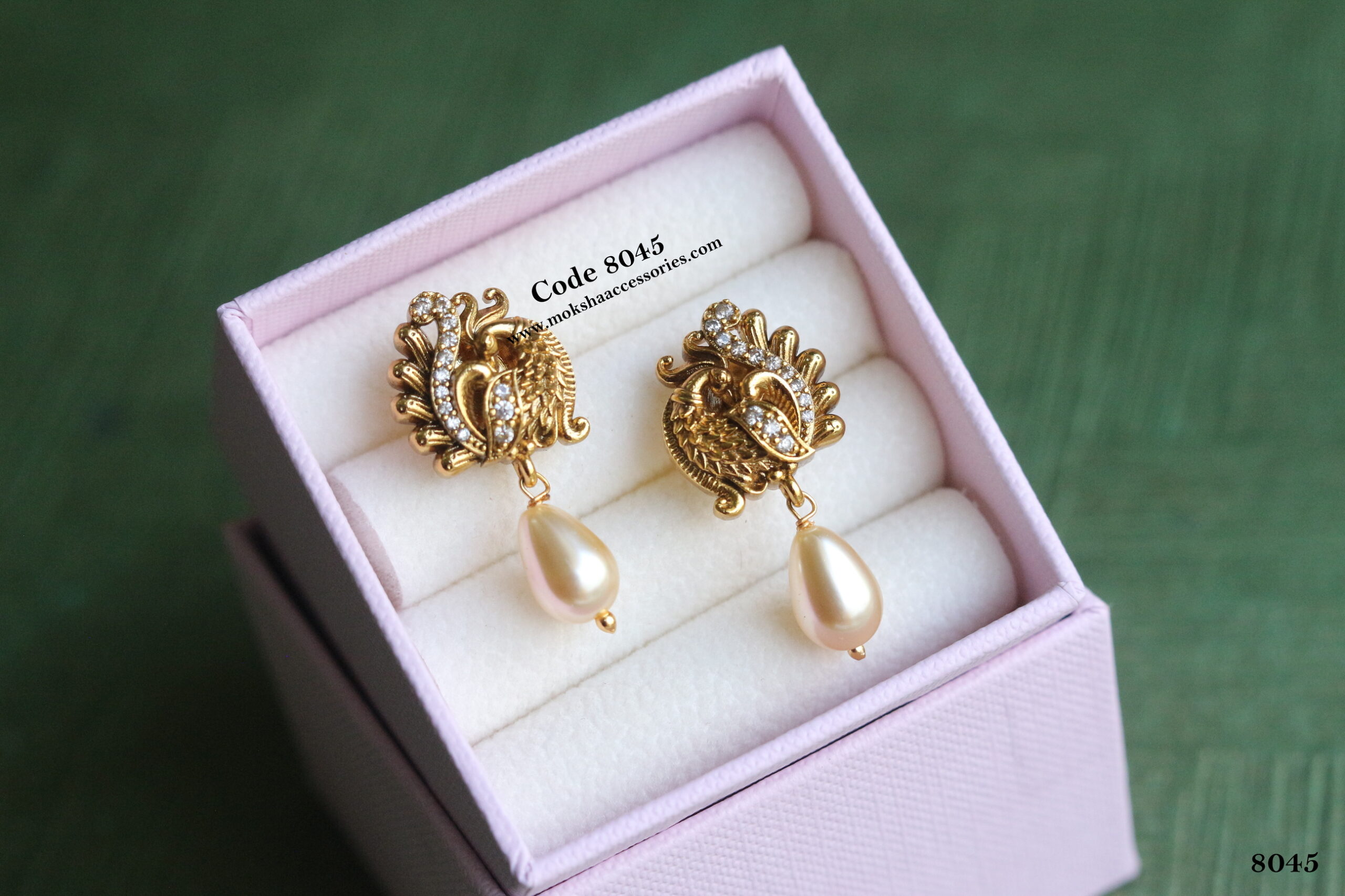 Peacock studs with pearl drops – Moksha Accessories
