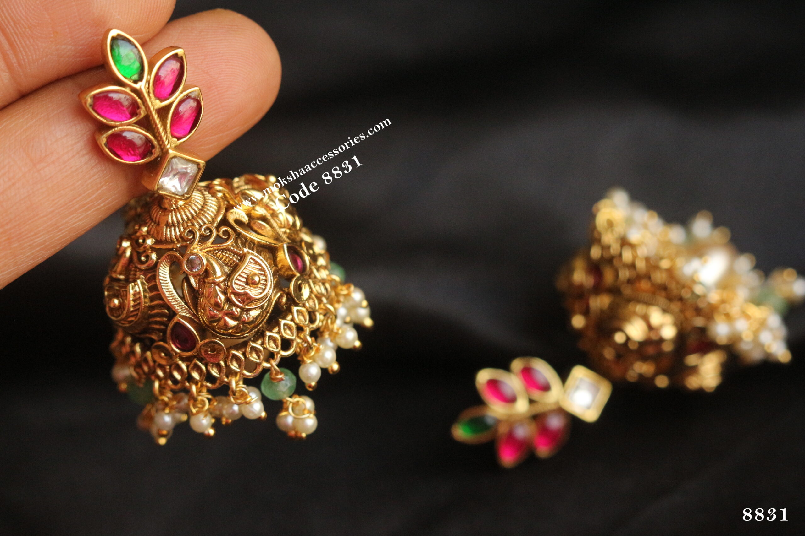 Nakshi jadaukundan jhumki with pearl drops (Changeable studs) – Moksha ...