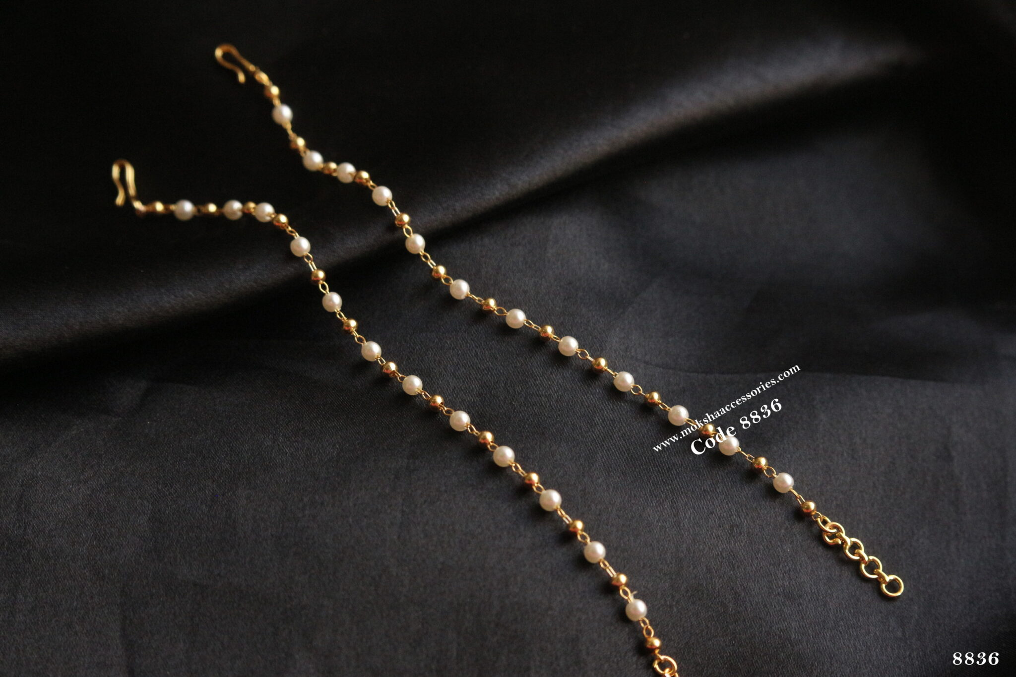 Pearl and gold ball single line ear chains – Moksha Accessories